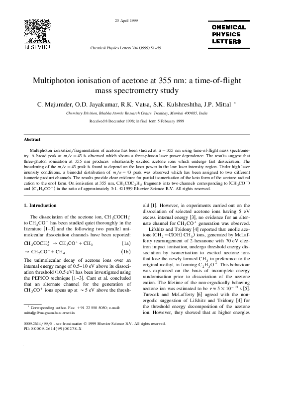 (PDF) Multiphoton ionisation of acetone at 355 nm: a time-of-flight ...