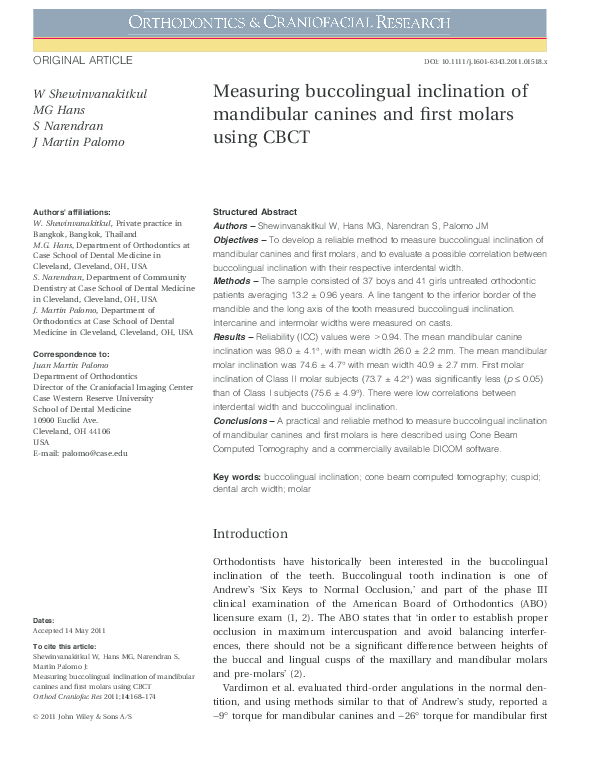 (PDF) Measuring buccolingual inclination of mandibular canines and ...