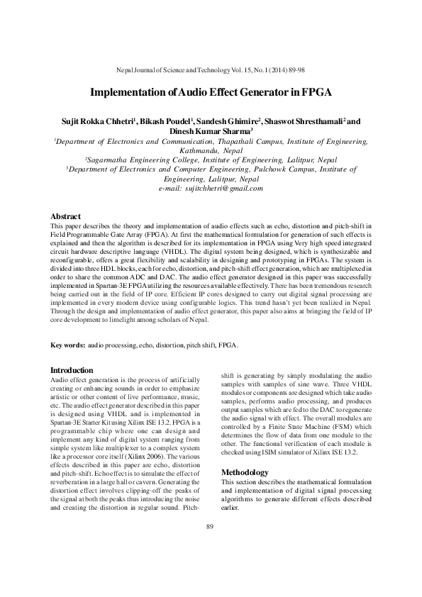 Pdf Implementation Of Audio Effect Generator In Fpga