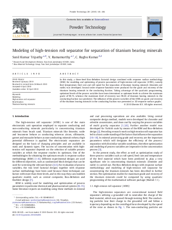 (PDF) Modeling of high-tension roll separator for separation of ...