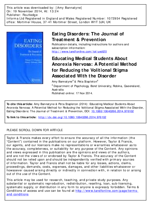 (PDF) Educating medical students about anorexia nervosa: a potential ...