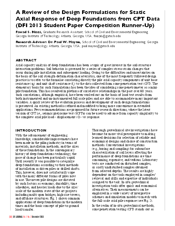 (PDF) A Review of the Design Formulations for Static Axial Response of Deep Foundations from CPT ...