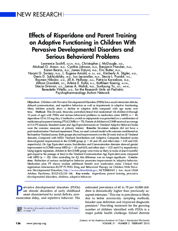 (PDF) Risperidone in Children with Autism and Serious Behavioral ...