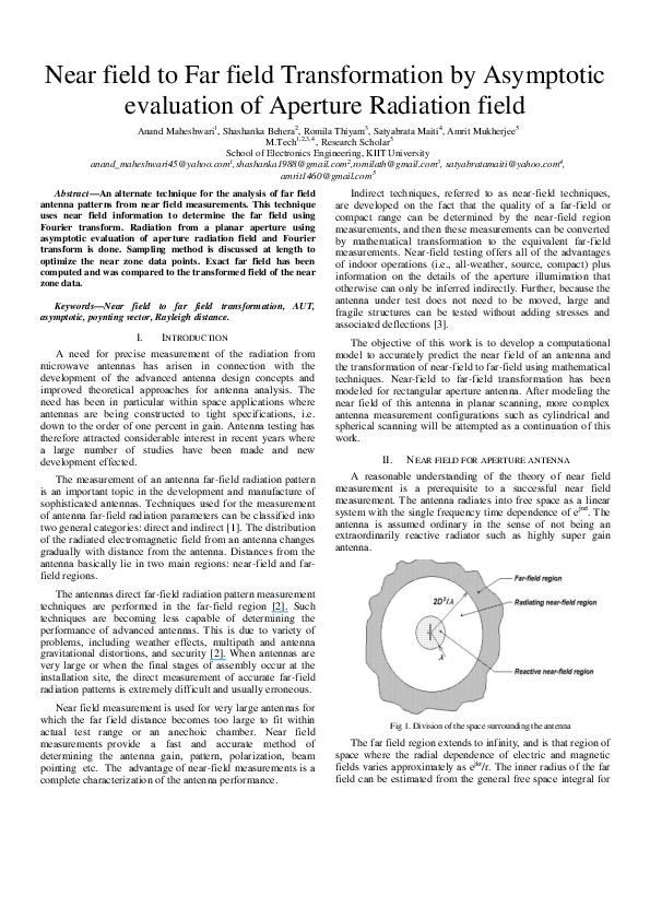 (PDF) Near field to far field transformation by asymptotic evaluation of aperture radiation field