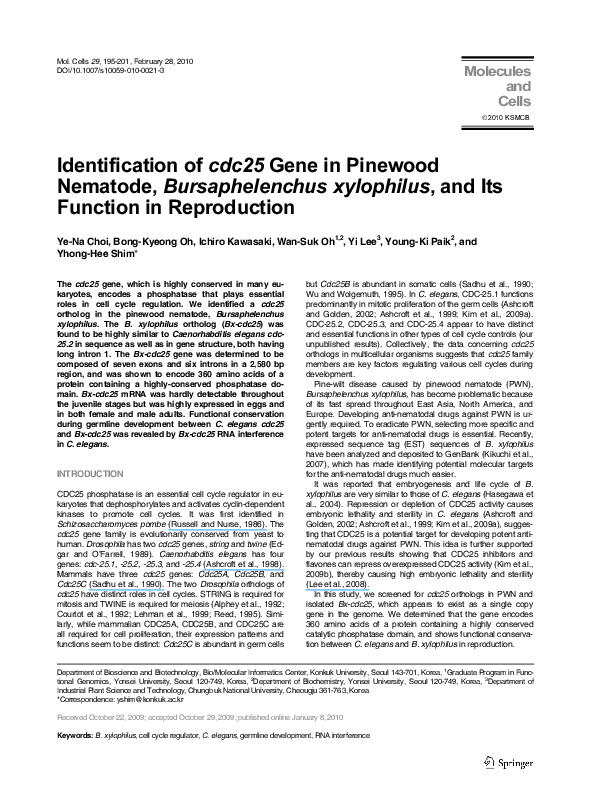 (PDF) Identification of cdc25 gene in pinewood nematode ...