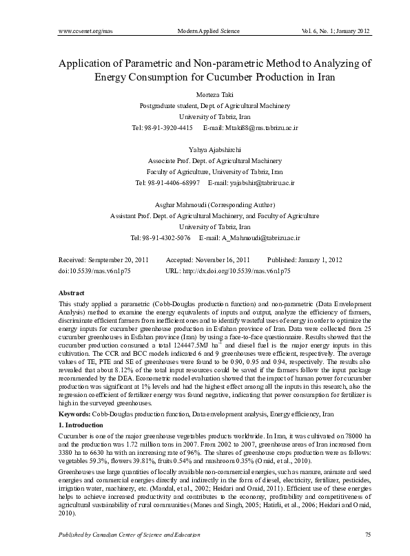(PDF) Application of Parametric and Non-parametric Method to Analyzing of Energy Consumption for ...