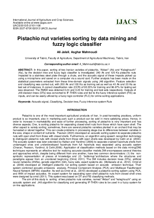 Pdf Pistachio Nut Varieties Sorting By Data Mining And Fuzzy Logic
