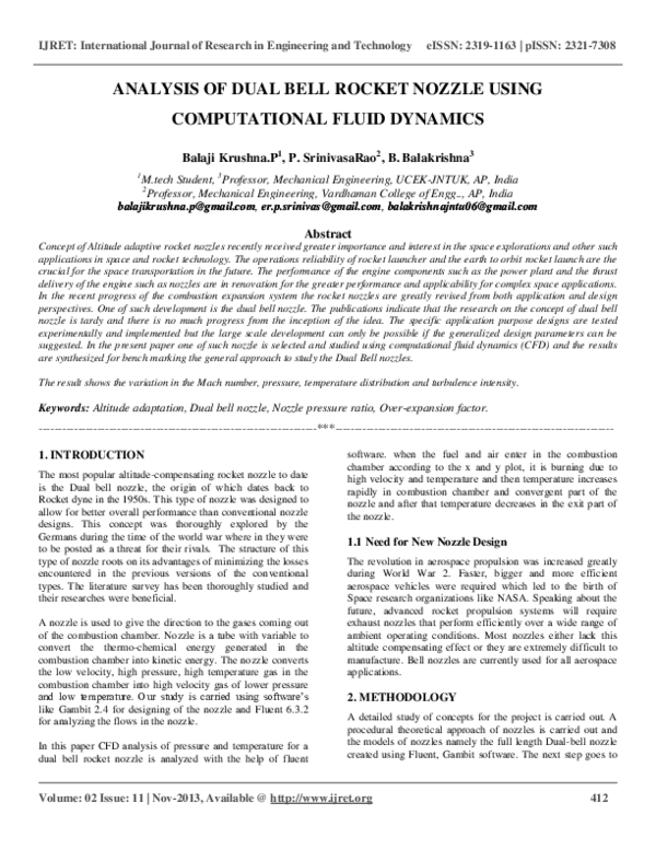 (PDF) ANALYSIS OF DUAL BELL ROCKET NOZZLE USING COMPUTATIONAL FLUID DYNAMICS