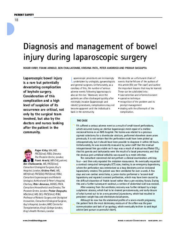 (PDF) Diagnosis and management of bowel injury during laparoscopic surgery