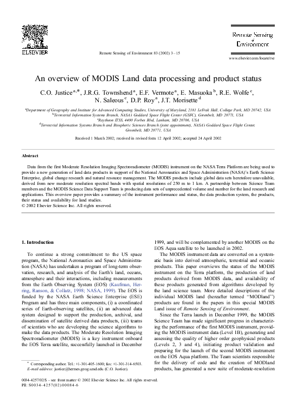 (PDF) An overview of MODIS Land data processing and product status