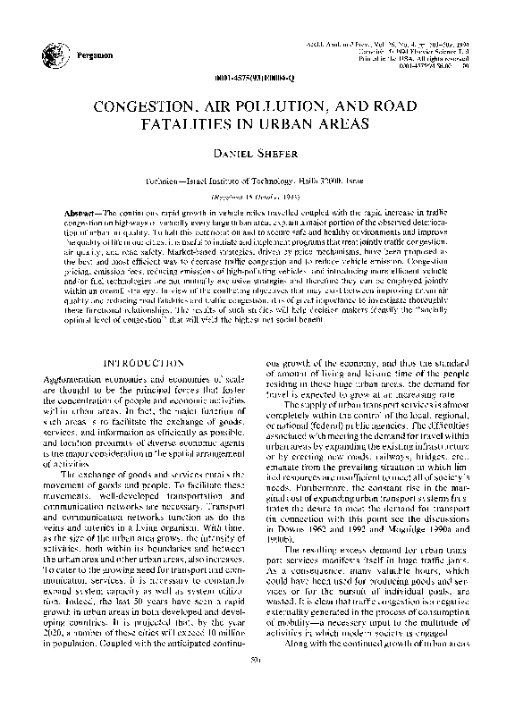 (PDF) Congestion, air pollution, and road fatalities in urban areas