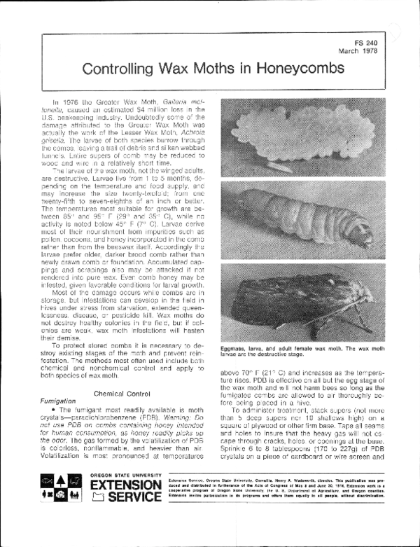 (PDF) Controlling wax moths in honeycombs