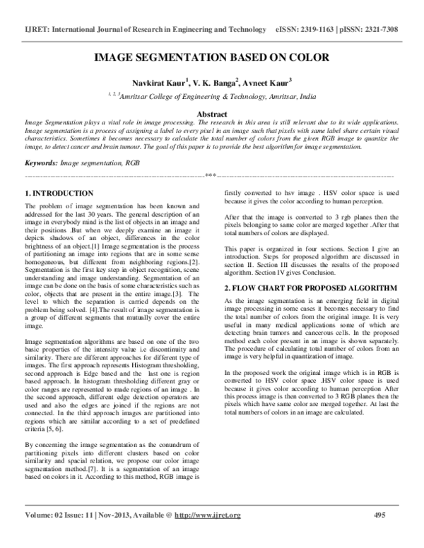 (PDF) IMAGE SEGMENTATION BASED ON COLOR