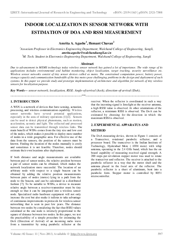 Pdf Indoor Localization In Sensor Network With Estimation Of Doa And Rssi Measurement