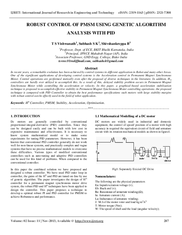 (PDF) ROBUST CONTROL OF PMSM USING GENETIC ALGORITHM ANALYSIS WITH PID