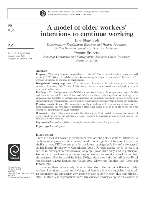 (PDF) Shacklock & Brunetto, 2011, Model-Older Wrkrs Intntns to continue ...