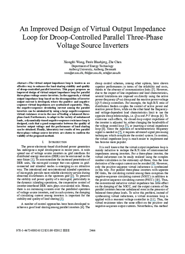 Pdf An Improved Design Of Virtual Output Impedance Loop For Droop Controlled Parallel Three