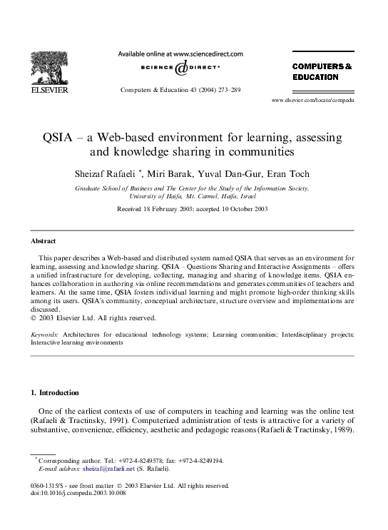 (PDF) QSIA – a Web-based environment for learning, assessing and ...