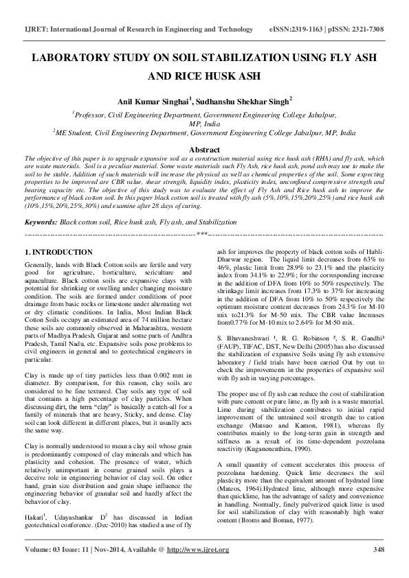 (PDF) LABORATORY STUDY ON SOIL STABILIZATION USING FLY ASH AND RICE ...