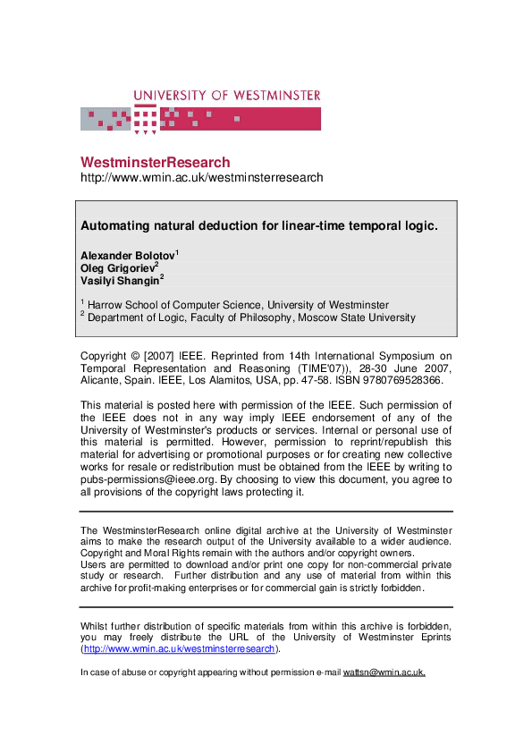 Pdf Automated Natural Deduction For Propositional Linear Time Temporal Logic Vasilyi Shangin
