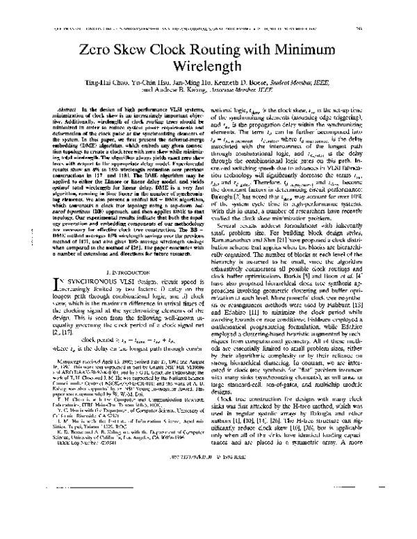 Pdf Zero Skew Clock Routing With Minimum Wirelength 