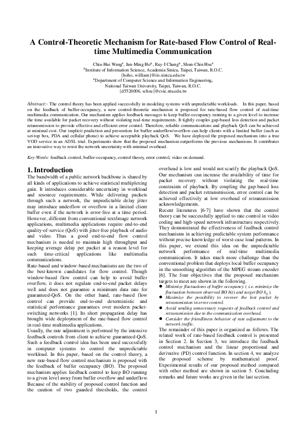 (PDF) A Control-Theoretic Mechanism for Rate-based Flow Control of Real ...