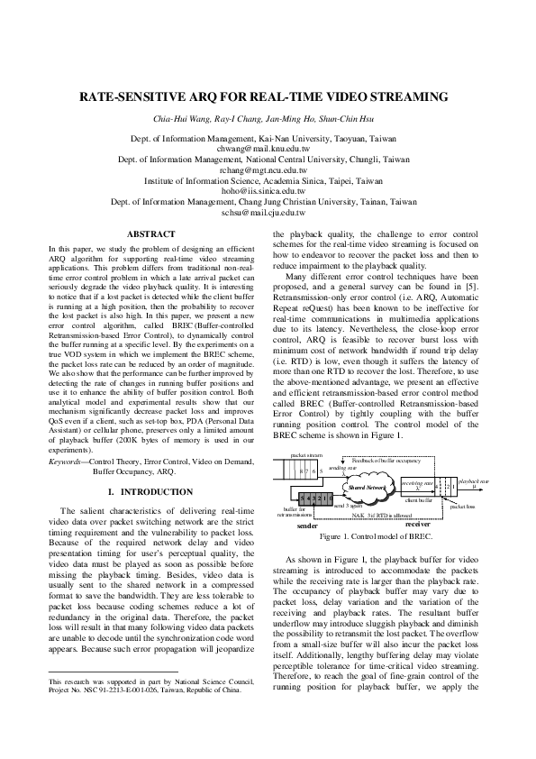 (PDF) Rate-sensitive ARQ for real-time video streaming