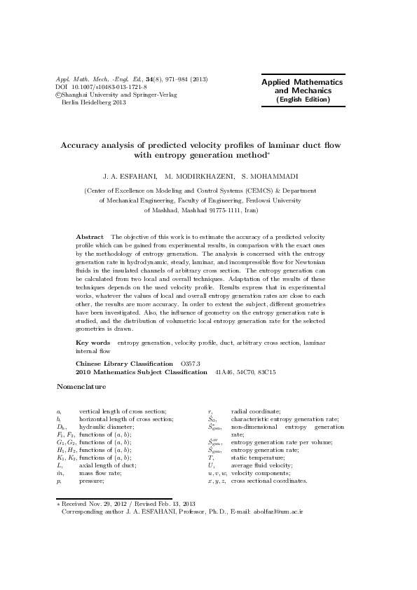 (PDF) Accuracy analysis of predicted velocity profiles of laminar duct flow with entropy ...
