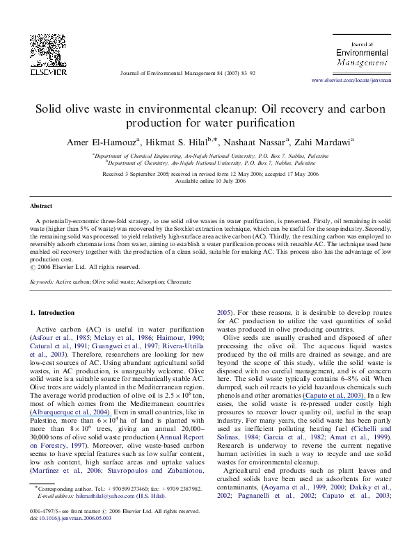 (PDF) Solid olive waste in environmental cleanup: Oil recovery and ...