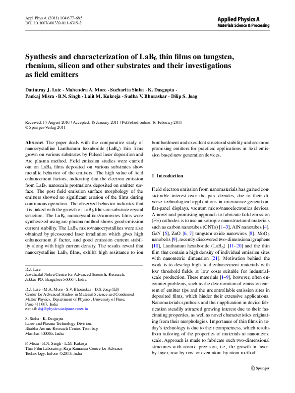 (PDF) Synthesis and characterization of LaB6 thin films on tungsten ...