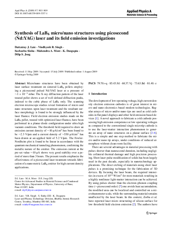 (PDF) Synthesis of LaB6 micro/nano structures using picosecond (Nd:YAG ...