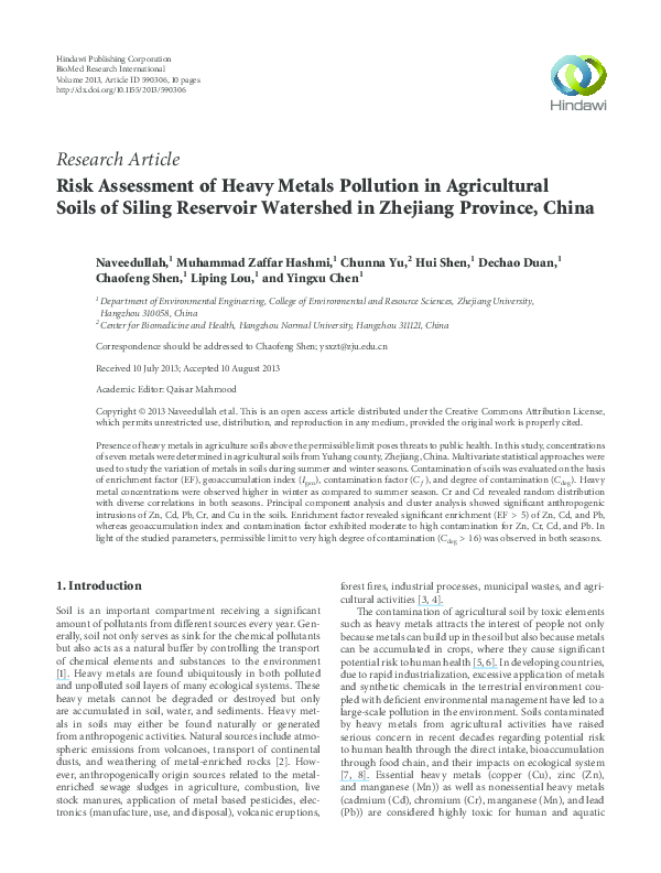 (PDF) Risk assessment of heavy metals pollution in agricultural soils ...