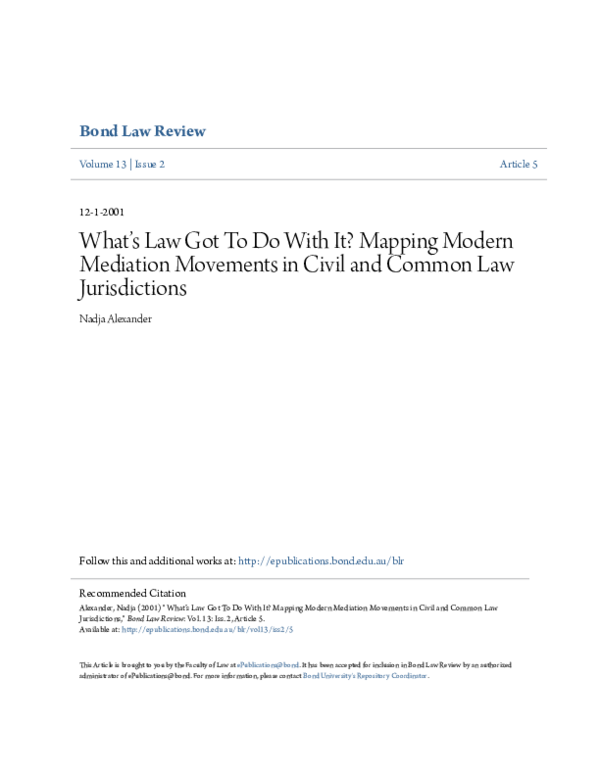 (PDF) What’s Law Got To Do With It? Mapping Modern Mediation Movements ...