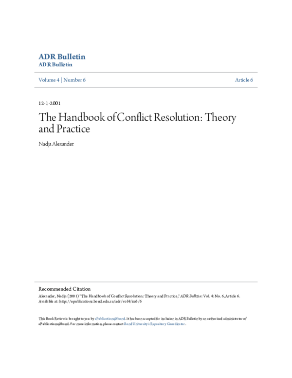 (PDF) Review of The Handbook of Conflict Resolution: Theory and Practice