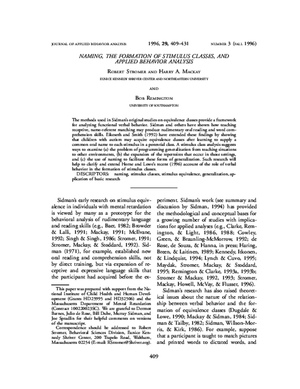 (PDF) Naming, the formation of stimulus classes, and applied behavior ...