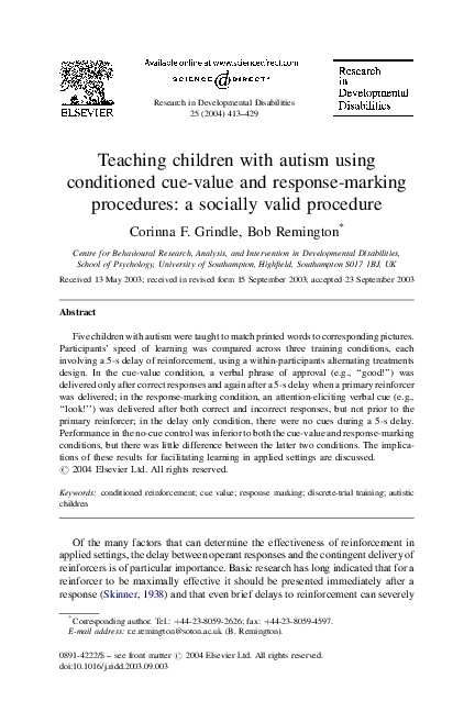 (PDF) Teaching children with autism using conditioned cue-value and ...