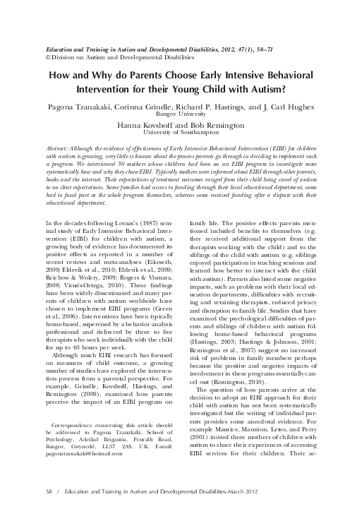 (PDF) How and why do parents choose Early Intensive Behavioral ...