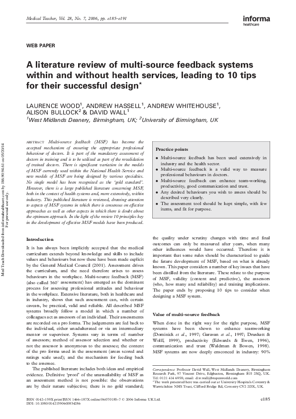 (PDF) A literature review of multi-source feedback systems within and ...