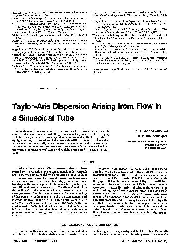 (PDF) Taylor-aris dispersion arising from flow in a sinusoidal tube
