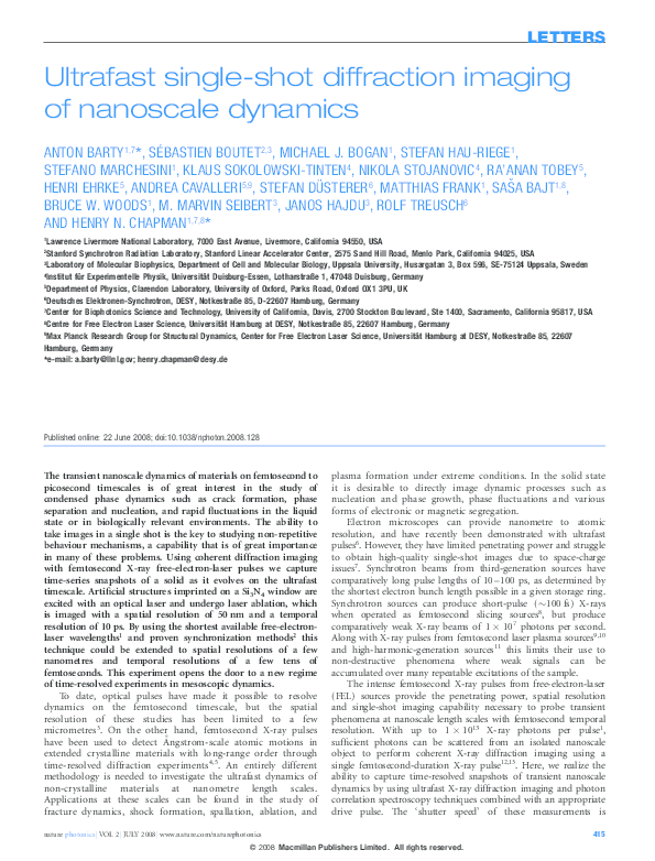 (PDF) Ultrafast single-shot diffraction imaging of nanoscale dynamics