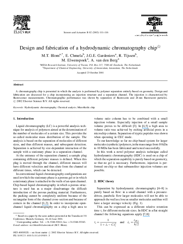 (PDF) Design and fabrication of a hydrodynamic chromatography chip