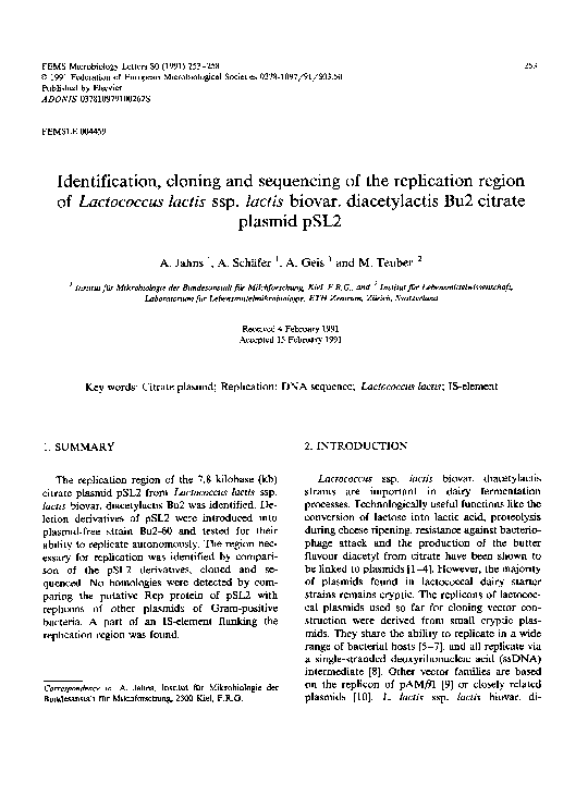 (PDF) Identification, cloning and sequencing of the replication region ...