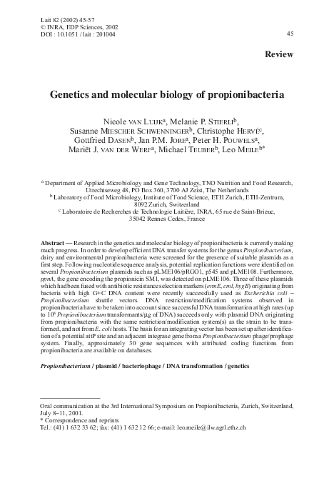 (PDF) Genetics and molecular biology of propionibacteria