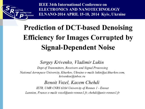 (PPT) Prediction of DCT-based denoising efficiency for images corrupted by signal-dependent noise