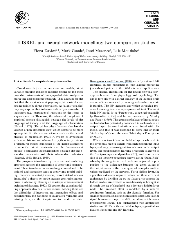 (PDF) LISREL and neural network modelling: two comparison studies