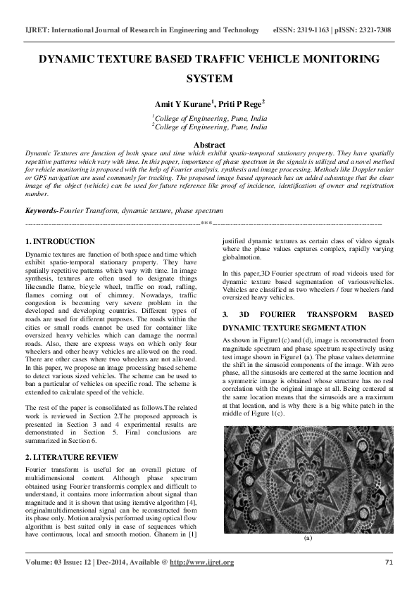 (PDF) DYNAMIC TEXTURE BASED TRAFFIC VEHICLE MONITORING SYSTEM