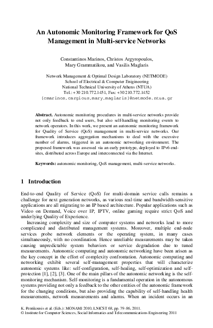 (PDF) An Autonomic Monitoring Framework for QoS Management in Multi-service Networks