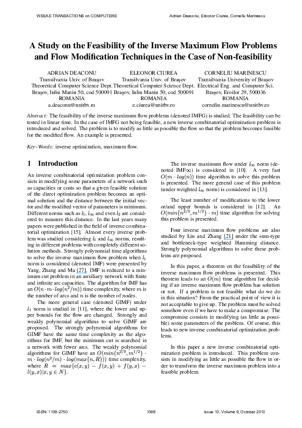 (PDF) A study on the feasibility of the inverse maximum flow problems ...