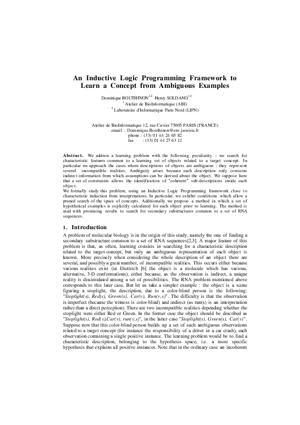 Pdf An Inductive Logic Programming Framework To Learn A Concept From Ambiguous Examples