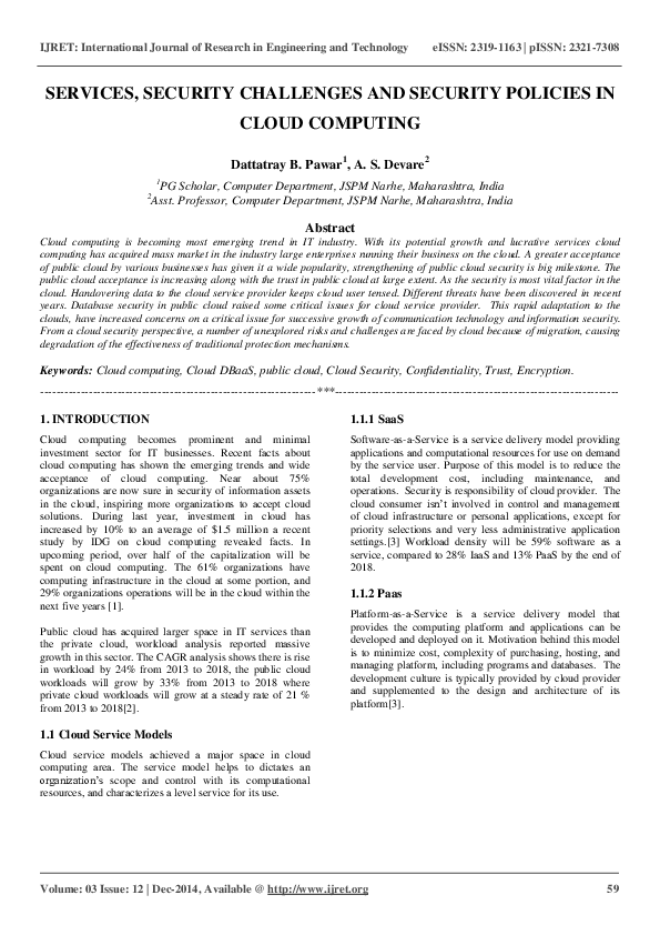 (PDF) SERVICES, SECURITY CHALLENGES AND SECURITY POLICIES IN CLOUD ...